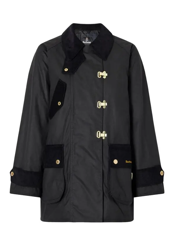Barbour Felton Corduroy-trimmed Waxed Cotton-canvas Jacket - Black