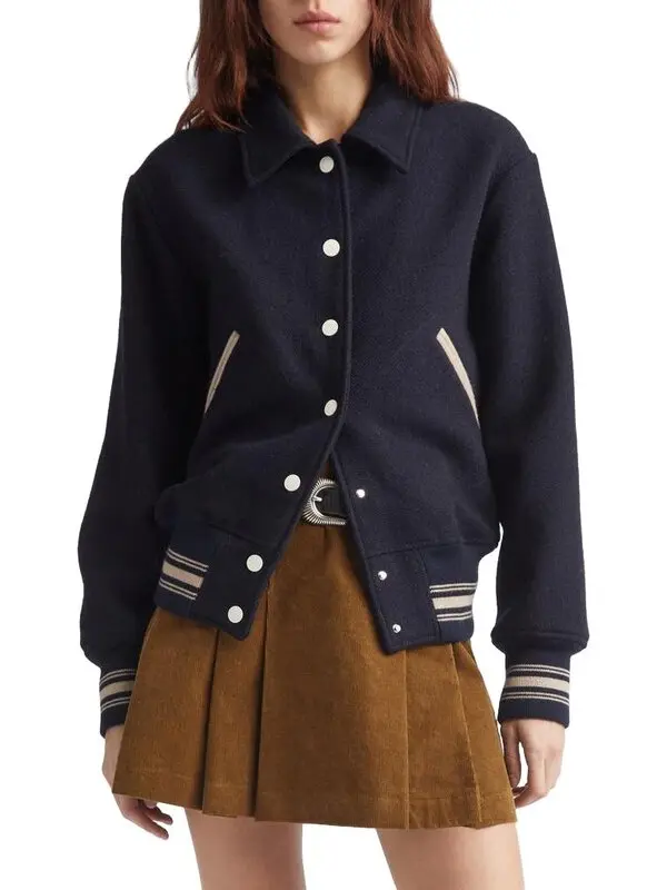 GOLDEN GOOSE Journey Slim Wool Bomber Jacket - Midnight Blue