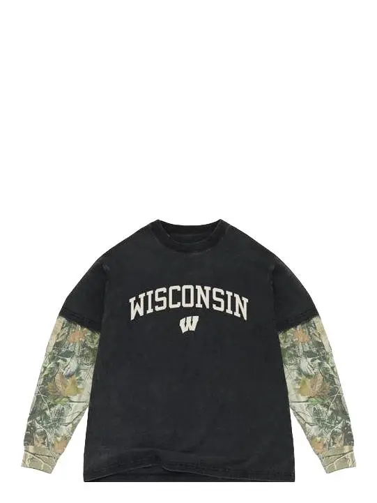 USCAPE APPAREL Camo Wisconsin Badgers Back Bay Twofer Heavyweight Long Sleeve T-shirt - Black