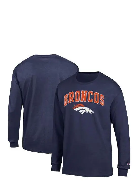 Champion Denver Broncos Arch Over Logo Long Sleeve T-shirt - Navy