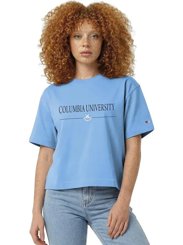 Champion Columbia University Waist Length Wordmark T-shirt - Light Blue