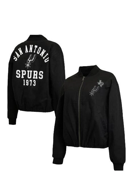 WEAR BY ERIN ANDREWS San Antonio Spurs Denim Full-zip Bomber Jacket - Black