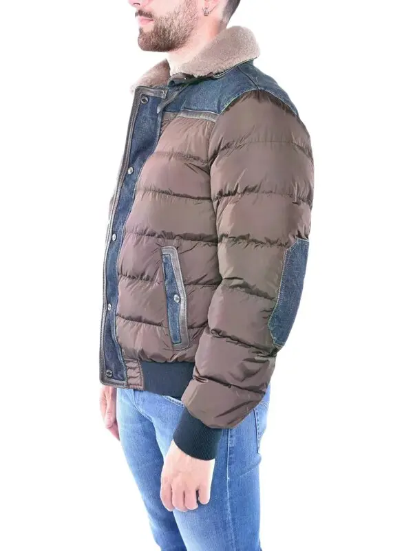 MOORER Viani Quilted Denim-panel Jacket - Brown