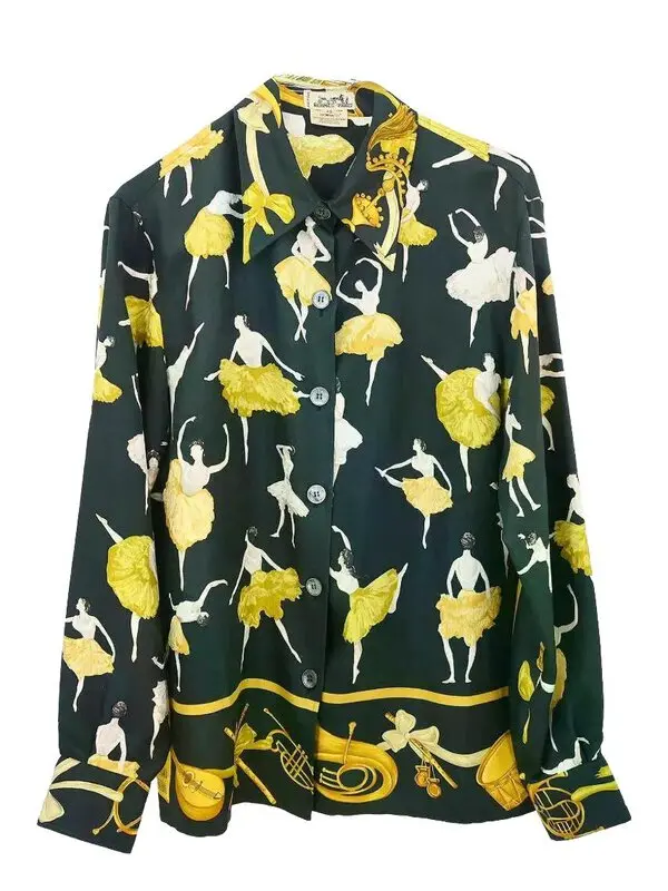 Hermès La Danse Ballerinas Silk Shirt - Green