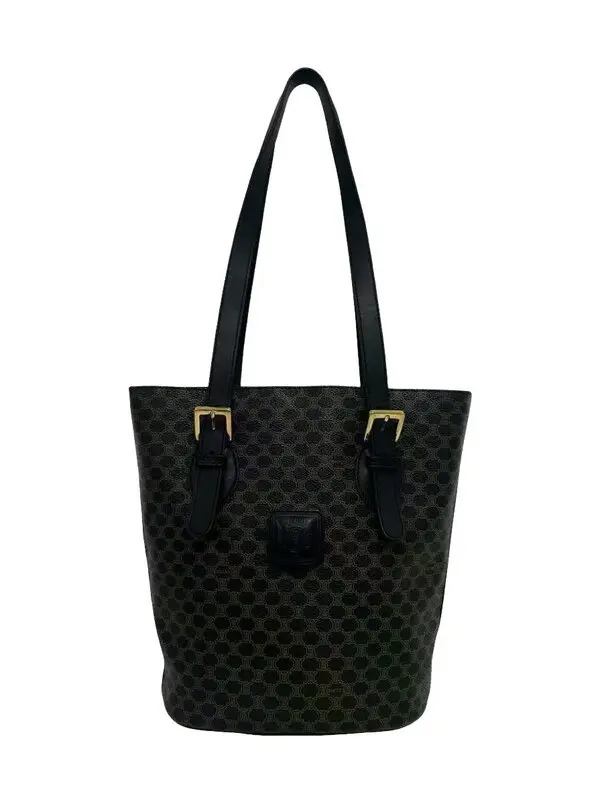 Celine 1998 Macadam Coated Canvas Tote Bag - Black