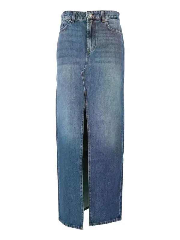 7 For All Mankind Darkwind Front-slit Denim Skirt - Blue