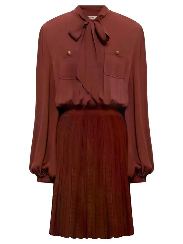 TWINSET Pussy-bow Pleated Mini Dress - Brown