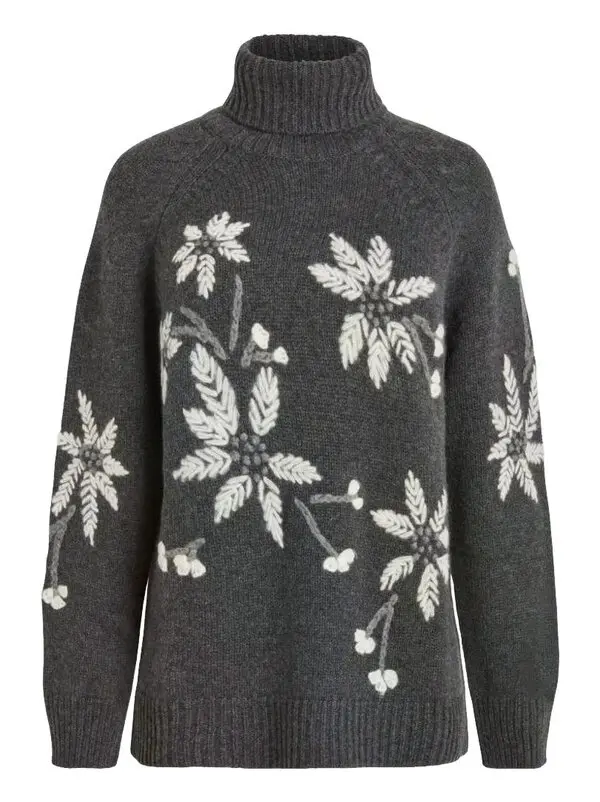 P.a.r.o.s.h Floral-embroidered Turtleneck Sweater - Grey