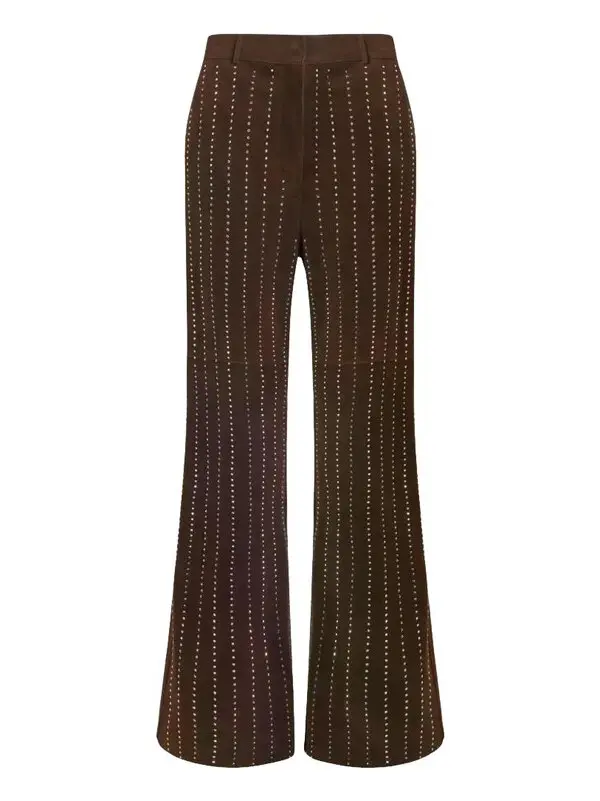 P.a.r.o.s.h Rhinestone-embellished Suede Flared Trousers - Brown