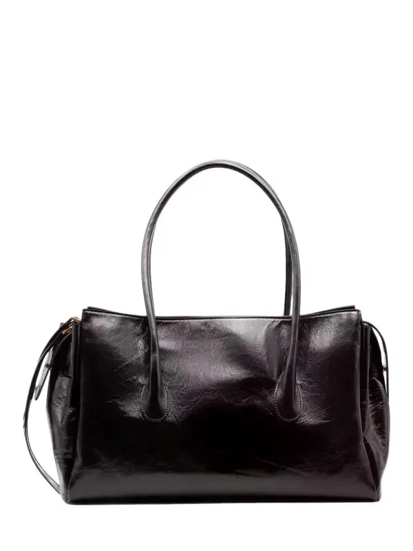 Roberto Festa Emeralda Glossy Leather Shoulder Bag - Black