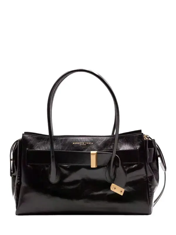 Roberto Festa Emeralda Glossy Leather Shoulder Bag - Black