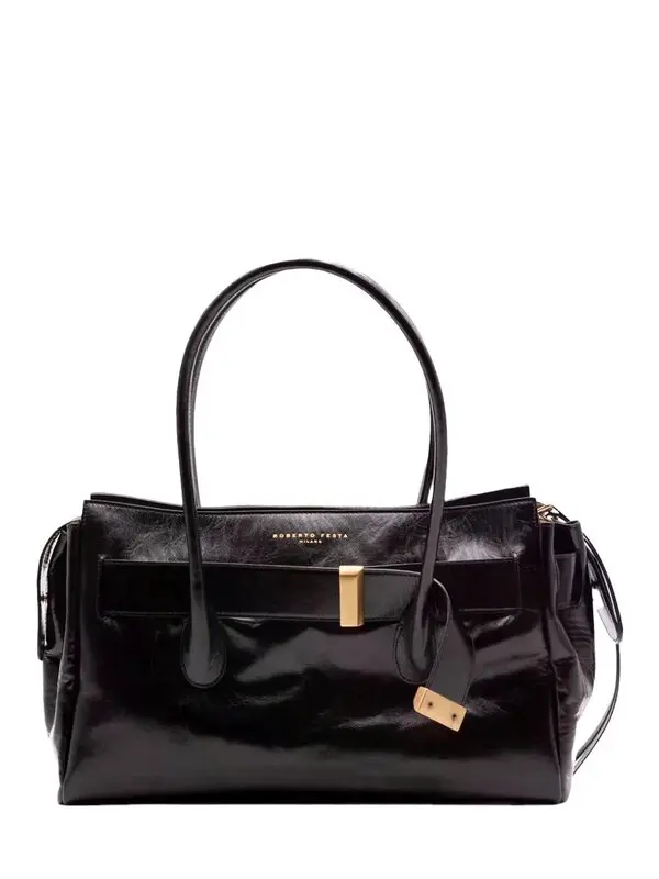 Roberto Festa Emeralda Glossy Leather Shoulder Bag - Black