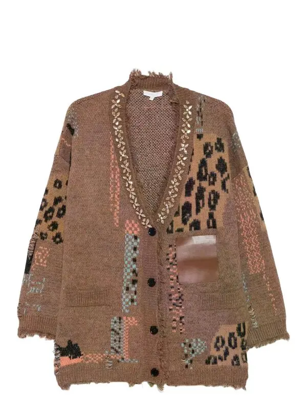 PAPER LACE Crystal-embellished Leopard-pattern Cardigan - Brown