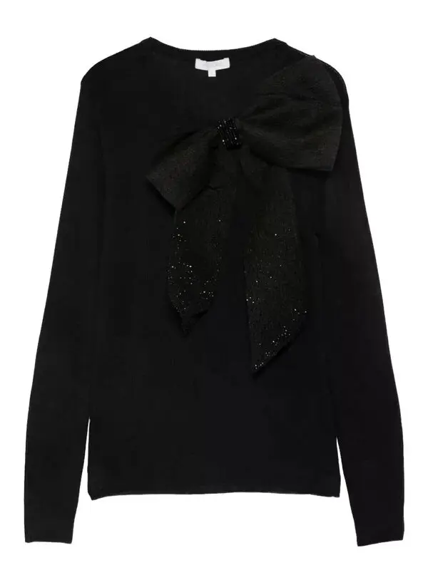 PAPER LACE Bow-detail Long-sleeve Blouse - Black