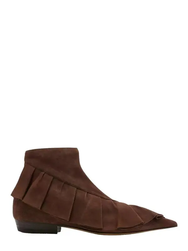 JW Anderson Ruffle-trim Suede Ankle Boots - Brown