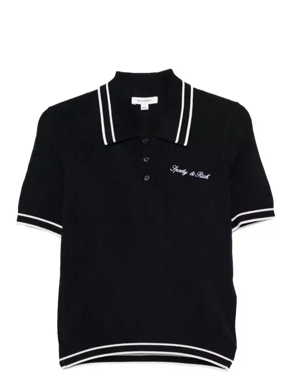Sporty & Rich Cable-knit Short-sleeve Polo Top - Blue