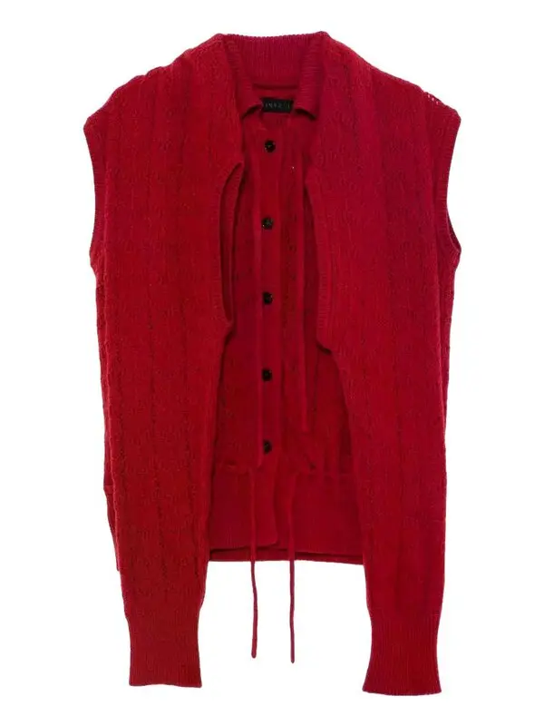 ALAINPAUL Pointelle-knit Trompe-l'oeil Cardigan - Red