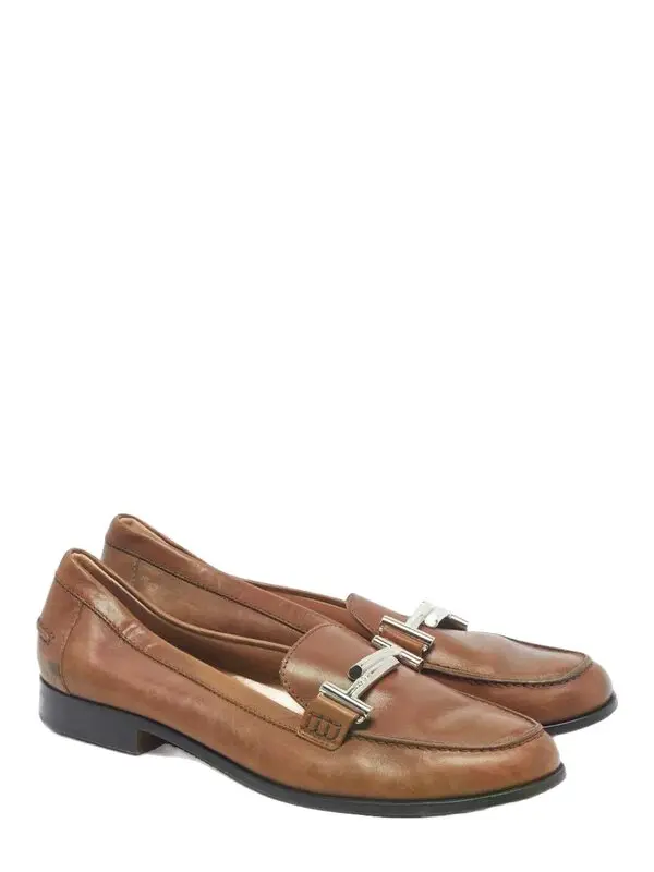 TOD'S Double T Driver Calf Leather Loafers - Brown
