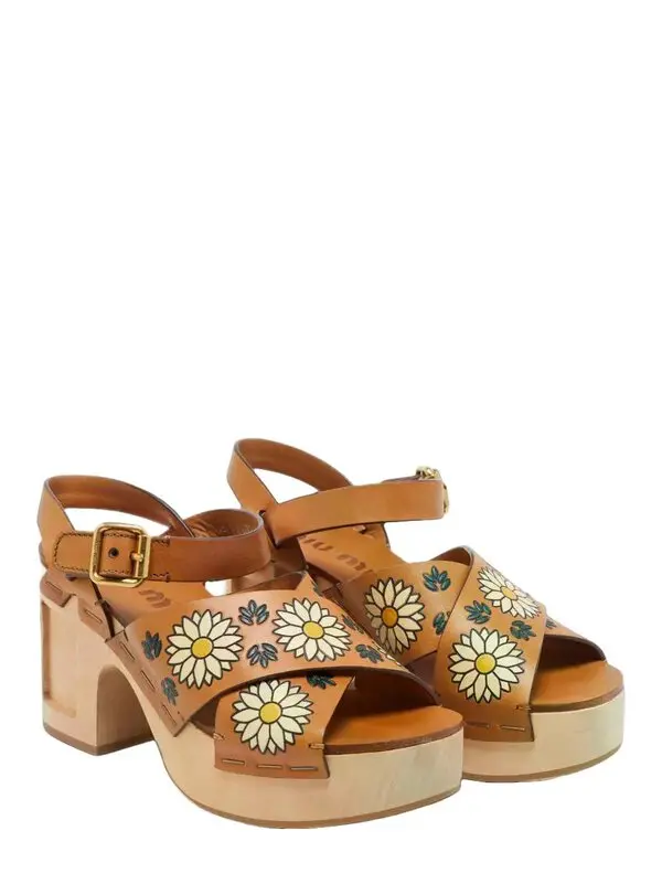 Miu Miu Floral-print Platform Sandals - Brown