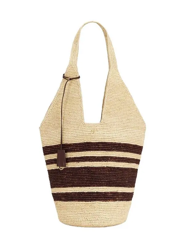 ANINE BING Leah Stripes Hobo Raphia Bag In Neutral - Multi