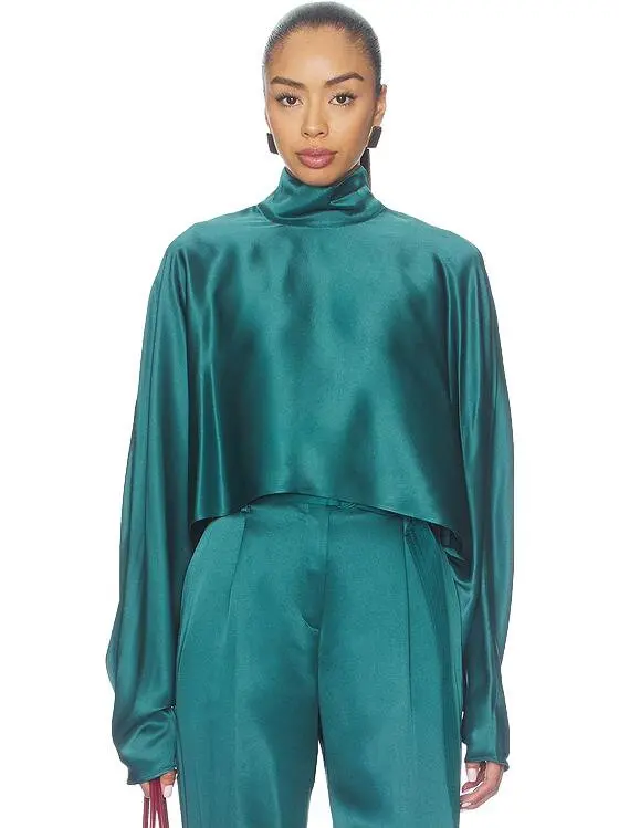 Lapointe Satin Caftan Top In Green - Emerald