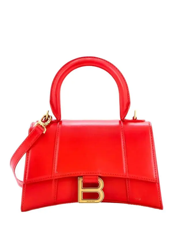 Balenciaga Hourglass Top Handle Bag Leather Xs Crossbody Bag - Red
