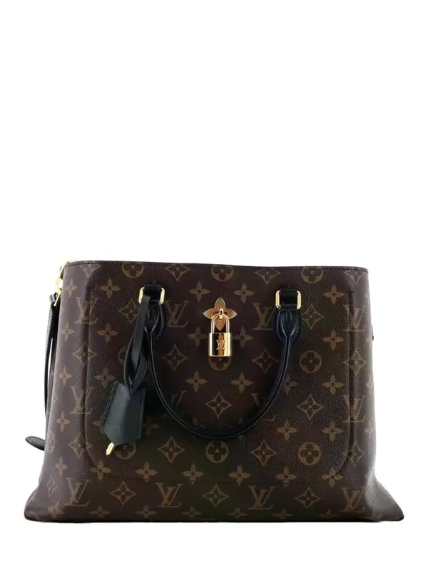 LOUIS VUITTON Flower Monogram Canvas With Leather Tote Bag - Black