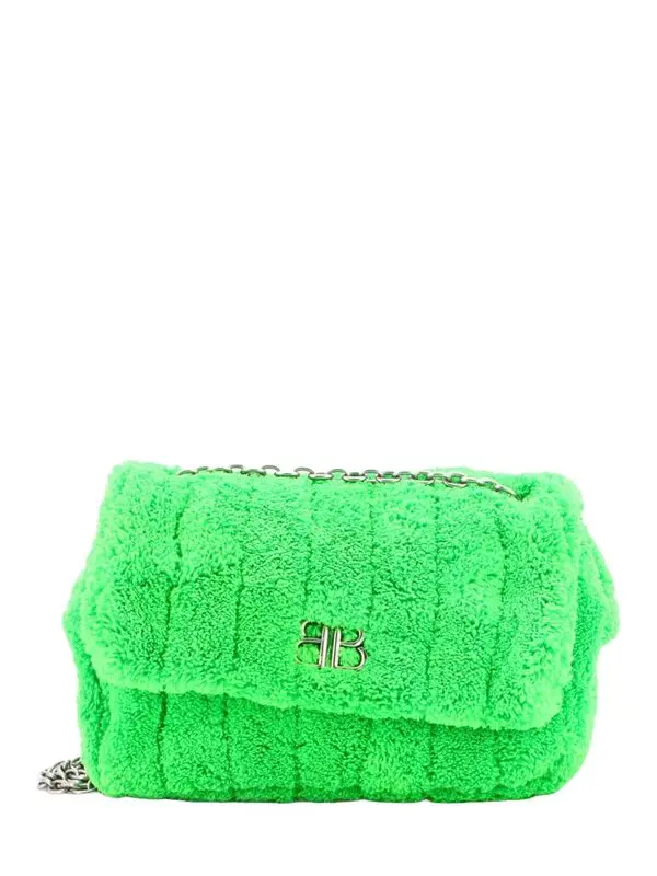Balenciaga Monaco Chain Flap Quilted Terry Cloth Mini Shoulder Bag - Green