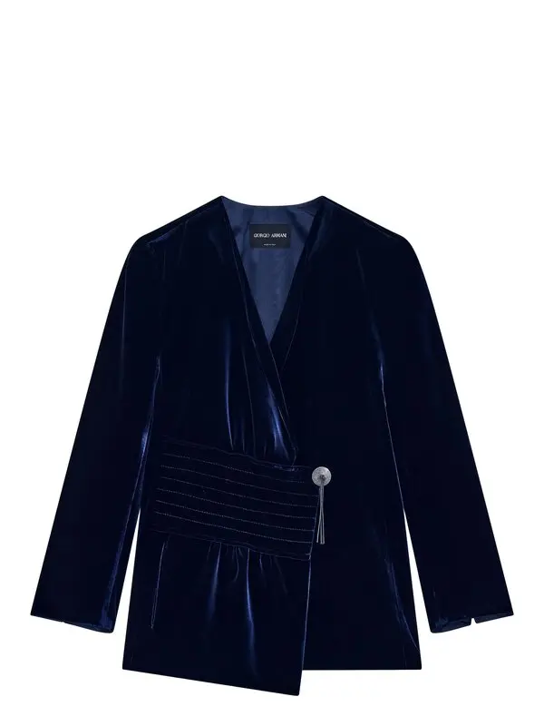 Giorgio Armani Blazer Velvet With Asymmetrical Closure And Leather Tassels - Blue