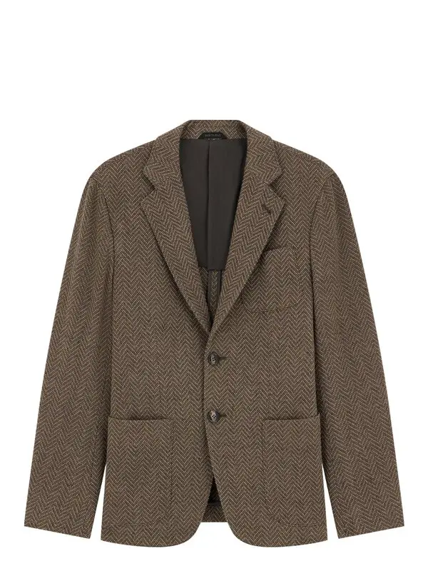 Giorgio Armani Single-breasted Upton Jacket In Wool With Chevron Motif - Brown