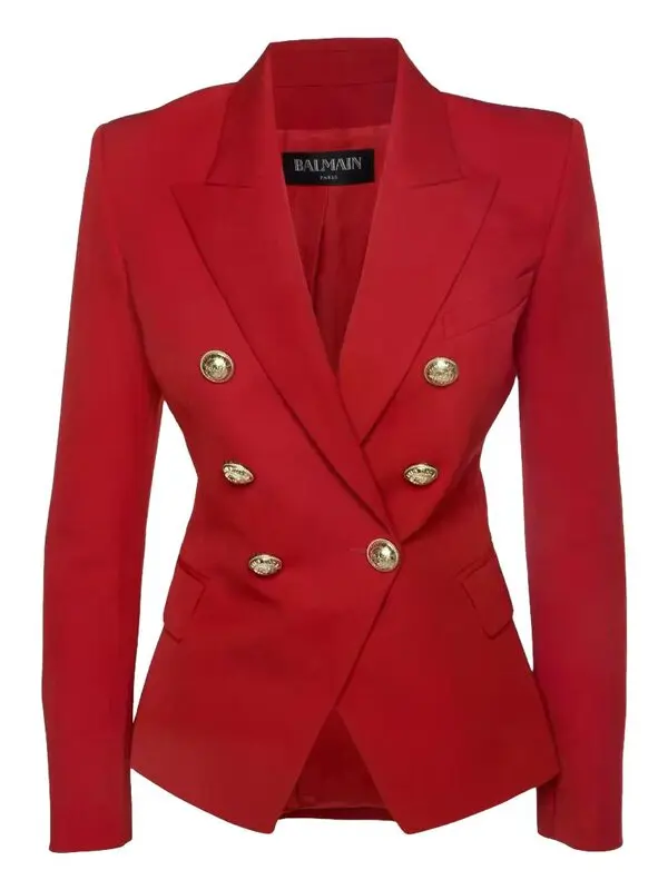 Balmain Wool Double-breasted Blazer - Red