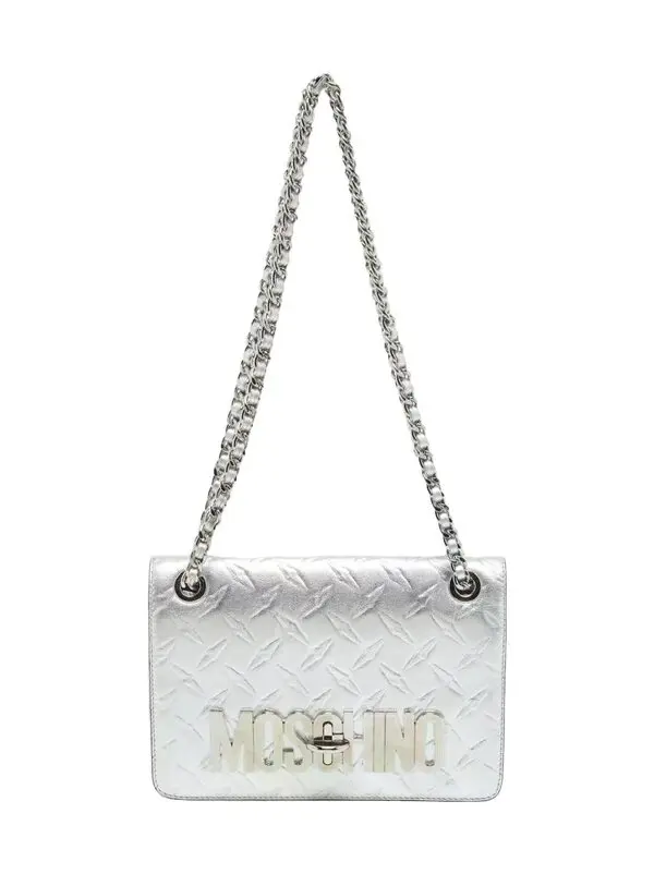 Moschino Embossed-logo Shoulder Bag - Silver