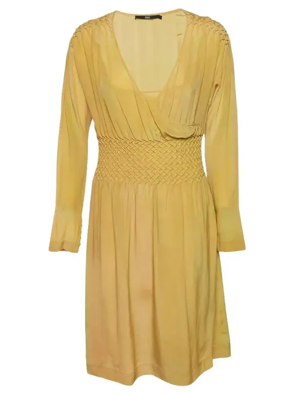 BOSS Smocked-waistband Midi Dress - Yellow
