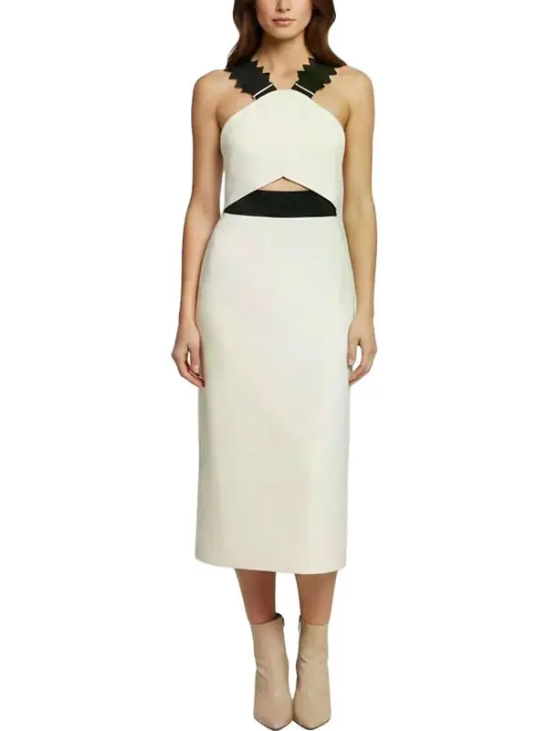 SELF-PORTRAIT Cut-out Zig-zag Trim Midi Dress - Neutrals