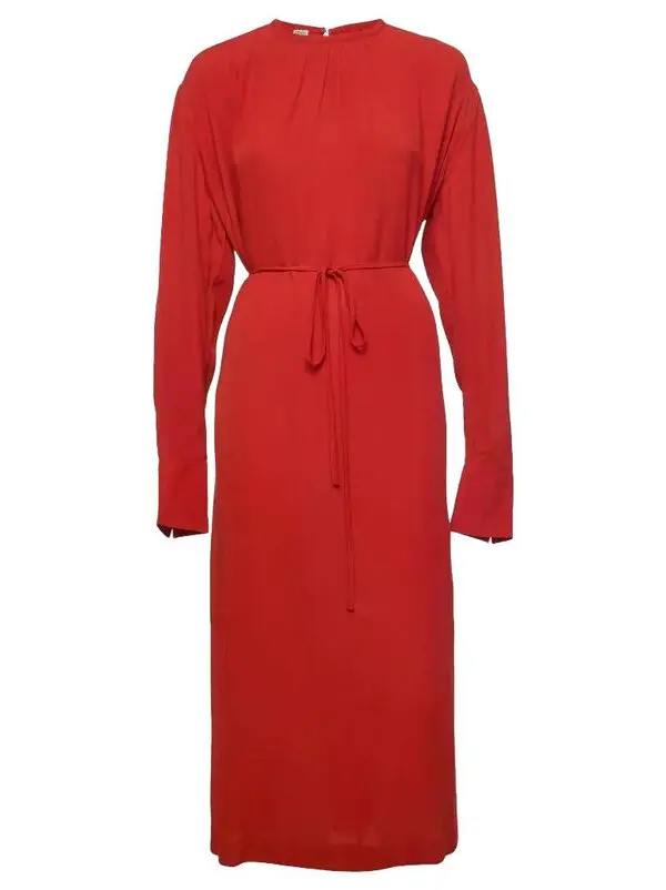 TOTEME Gathered-neck Belted Maxi Dress - Red