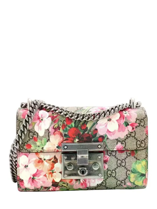 Gucci Padlock Blooms Print Gg Coated Canvas Small Shoulder Bag - Brown