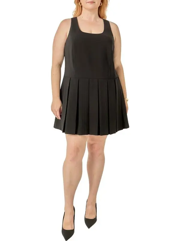 English Factory U-neck Pleated Sleeveless Minidress - Black