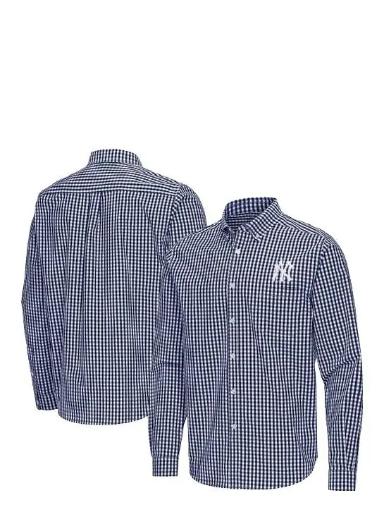 ANTIGUA New York Yankees Ellis Woven Tri-blend Button-down Shirt - Navy