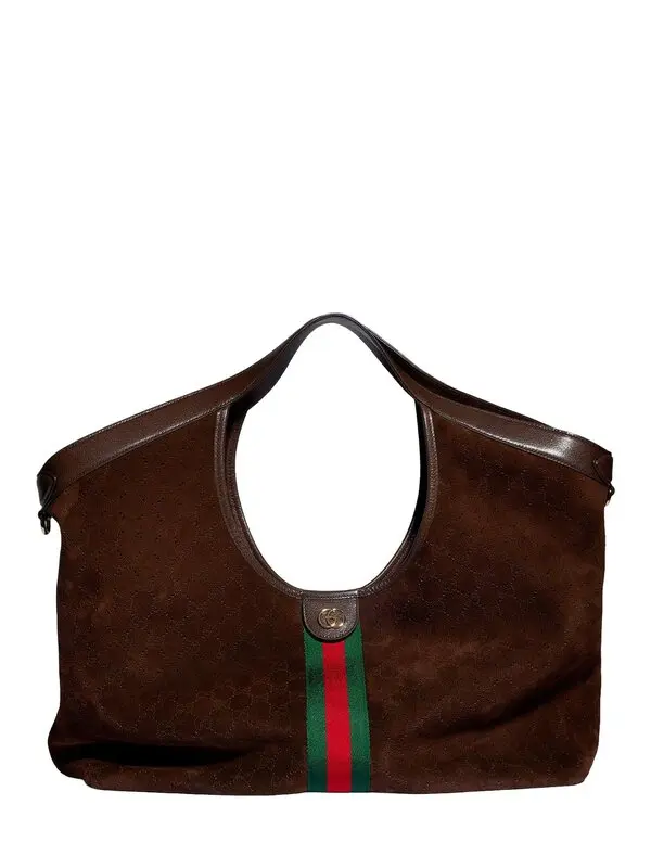 Gucci Giglio Perforated Suede Shopping Bag - Brown