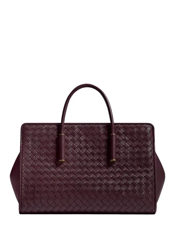 Bottega Veneta Small Leather Tote Bag With Intrecciato Motif - Red
