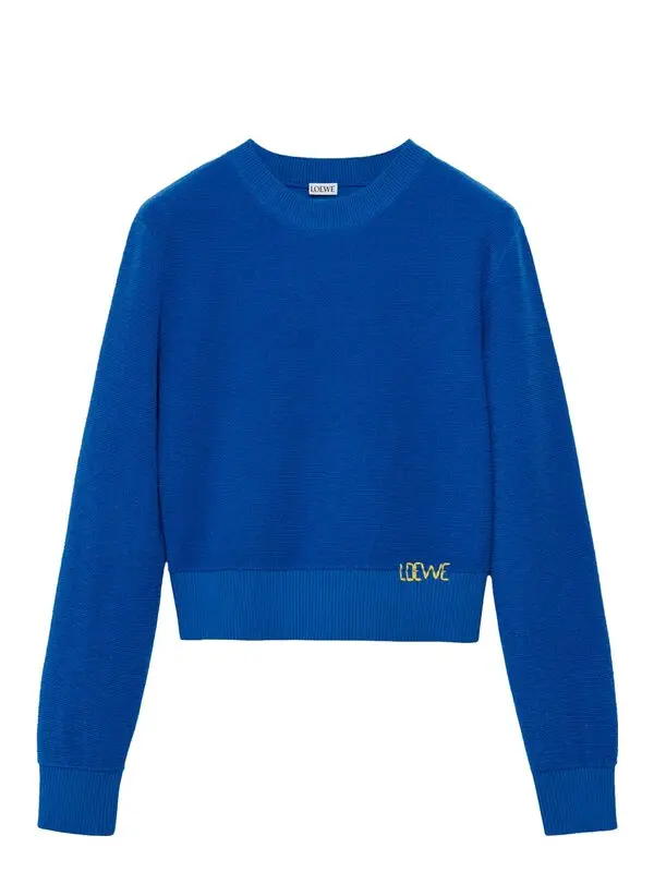 Loewe Wool Sweater With Contrasting Embroidered Logo At The Bottom - Blue