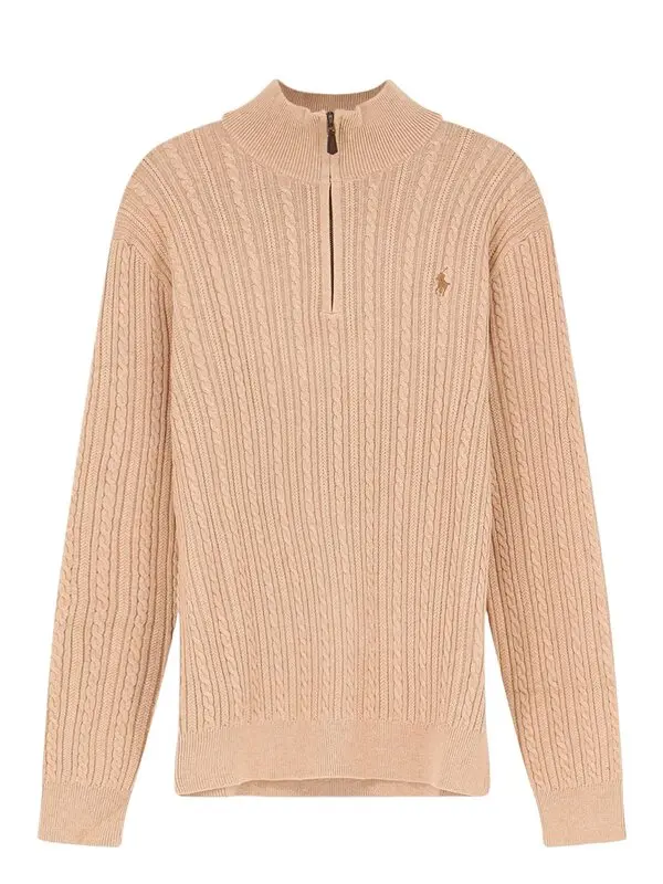 Polo Ralph Lauren Cable Knit Cotton Sweater With Zip - Beige
