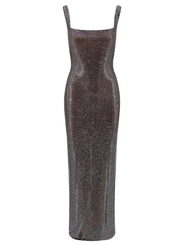 SELF-PORTRAIT Long Dress With Allover Rhinestones - Silver