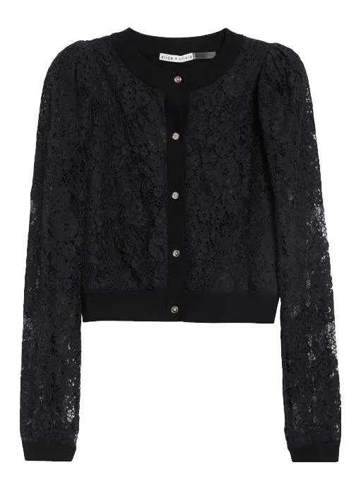 Alice + Olivia Kitty Lace Overlay Cardigan - Black
