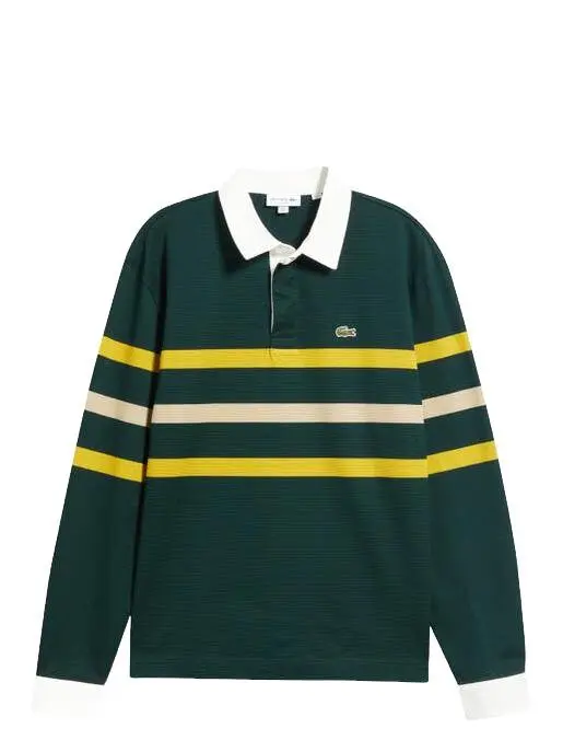 Lacoste Stripe Long Sleeve Rugby Polo - Sinople