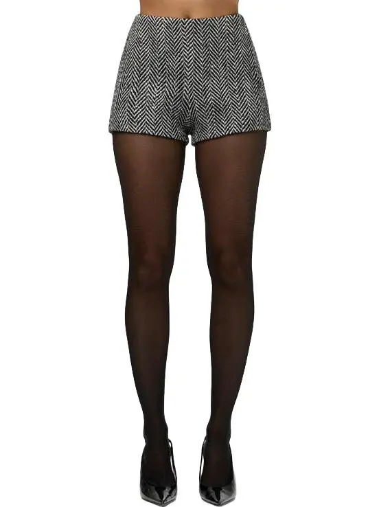 Naked Wardrobe Herringbone High Waist Hot Pants - Black Herringbone