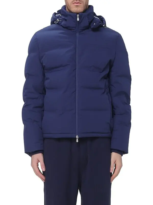 Brunello Cucinelli Quilted Technical Fabric Down Jacket With Removable Hood - Navy