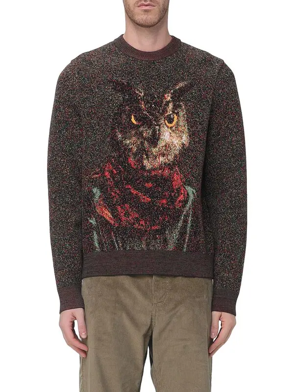 Etro Graphic Print Wool-blend Crewneck Sweater With Ribbed Trims - Brown
