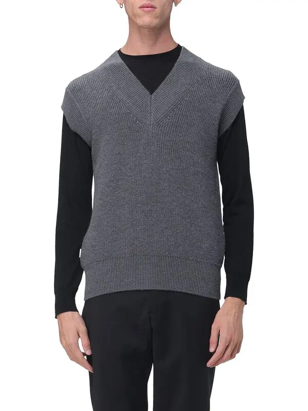 PAOLO PECORA V-neck Cotton Knit Waistcoat With Ribbed Trims - Grey