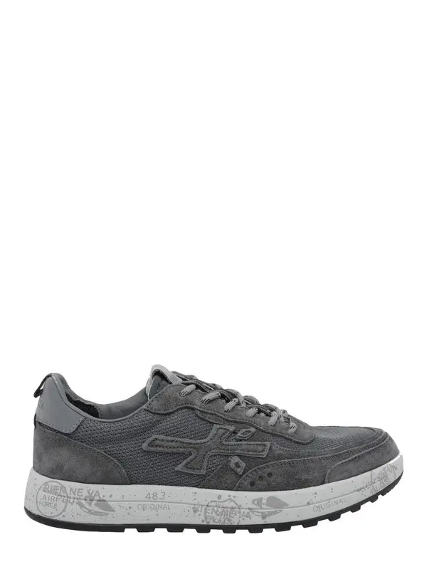 Premiata Nous Mesh And Suede Trainers With Serrated Tread Sole - Grey